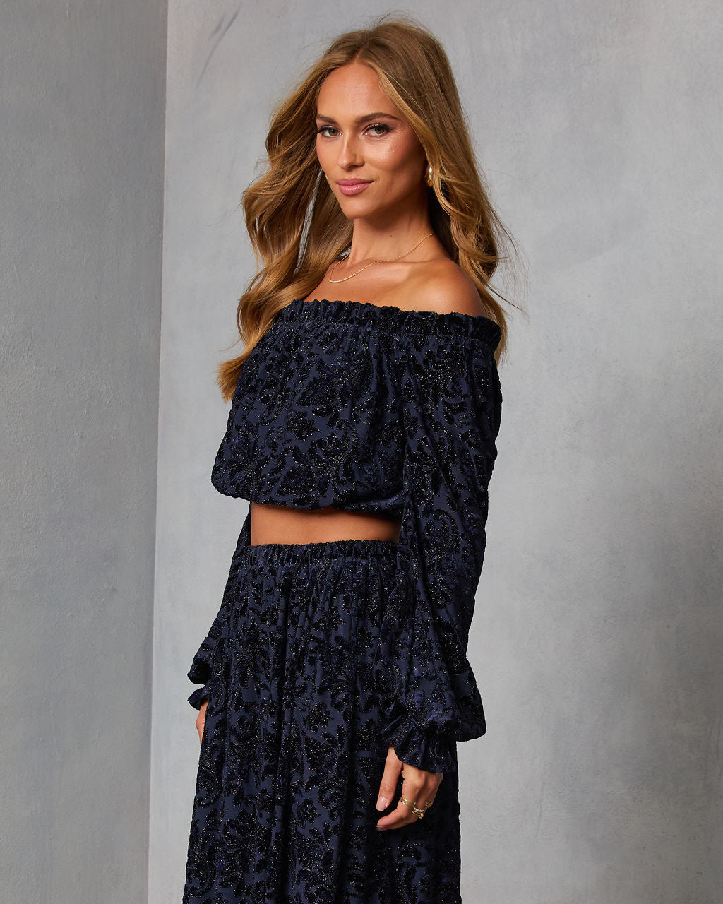 Miriza Flocked Mesh Velvet Off The Shoulder Top – VICI