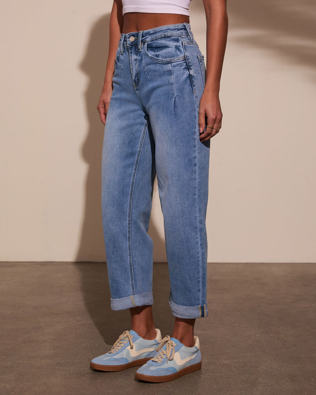 Golden Days Stretch Mid Rise Cuffed Barrel Jeans – VICI