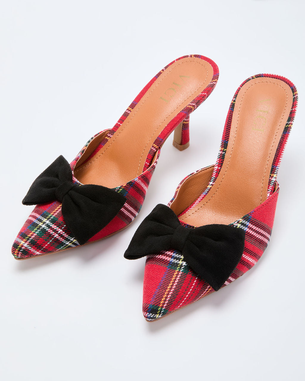 Ashby Plaid Print Velvet Bow Mules – VICI