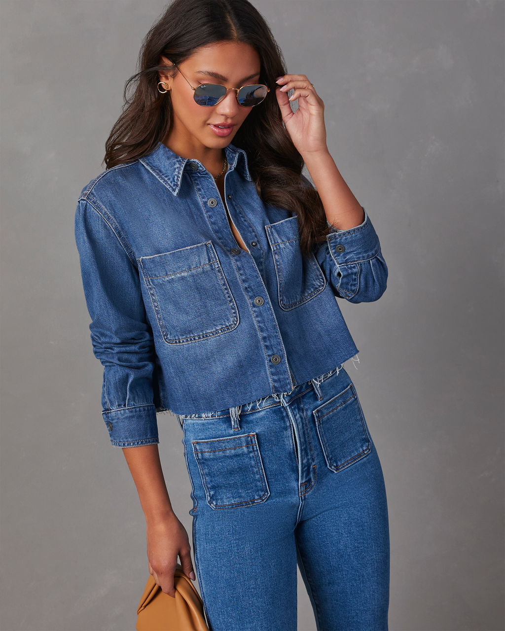 Jamie Cropped Denim Button Down Top – VICI