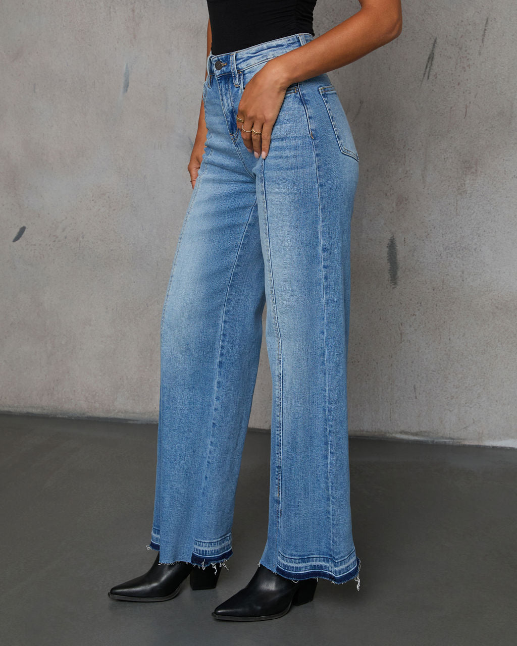 Jade Stretch High Rise Slit Wide Leg Jeans – VICI