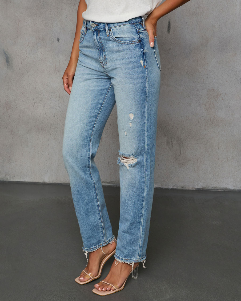Grazie Rigid Cropped High Rise Distressed Jeans – VICI