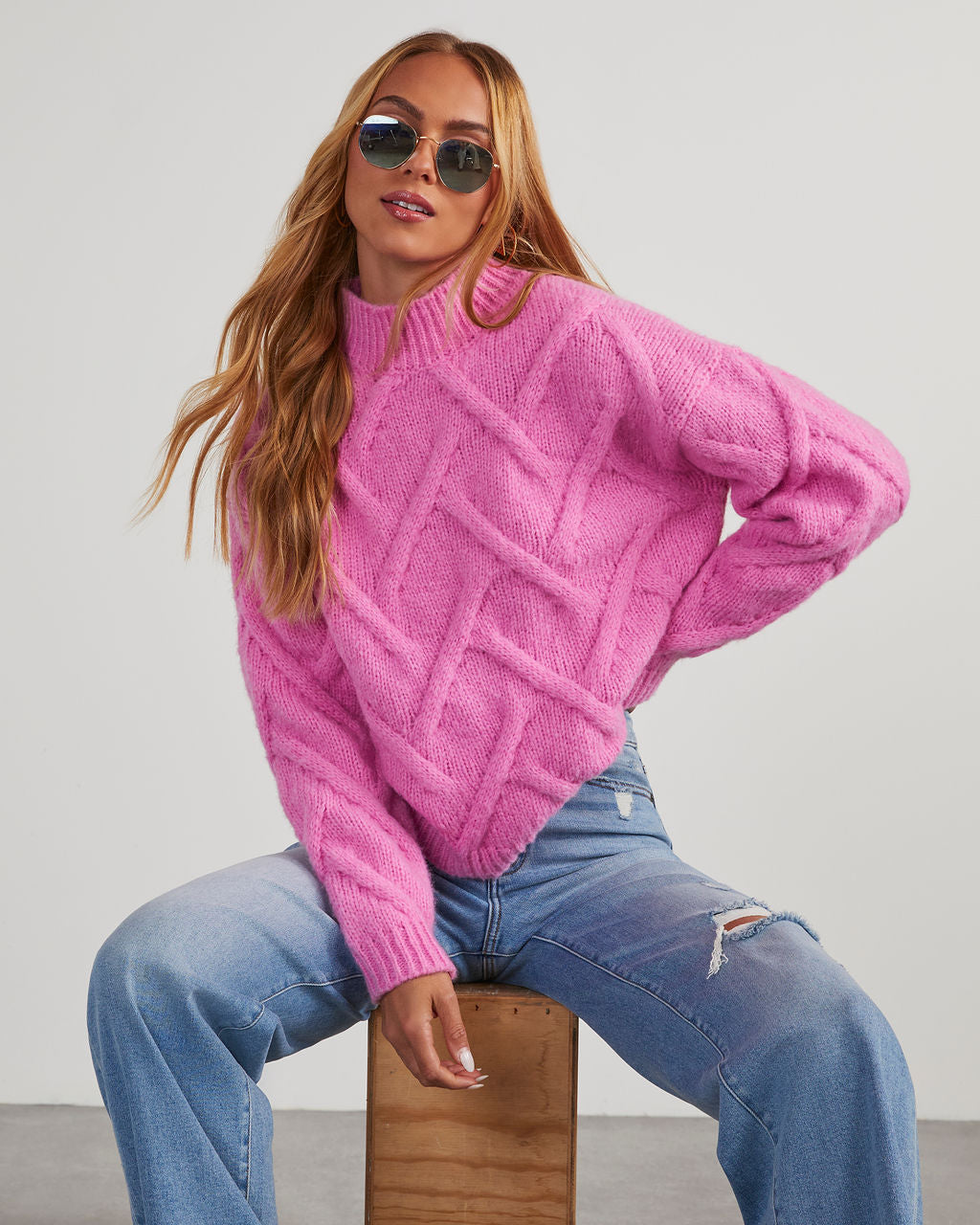 Pink Cable Knit Sweater