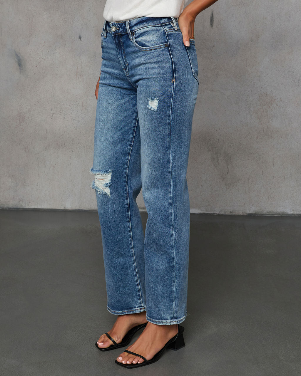 Ayda Distressed Mid Rise Straight Leg Jeans – VICI