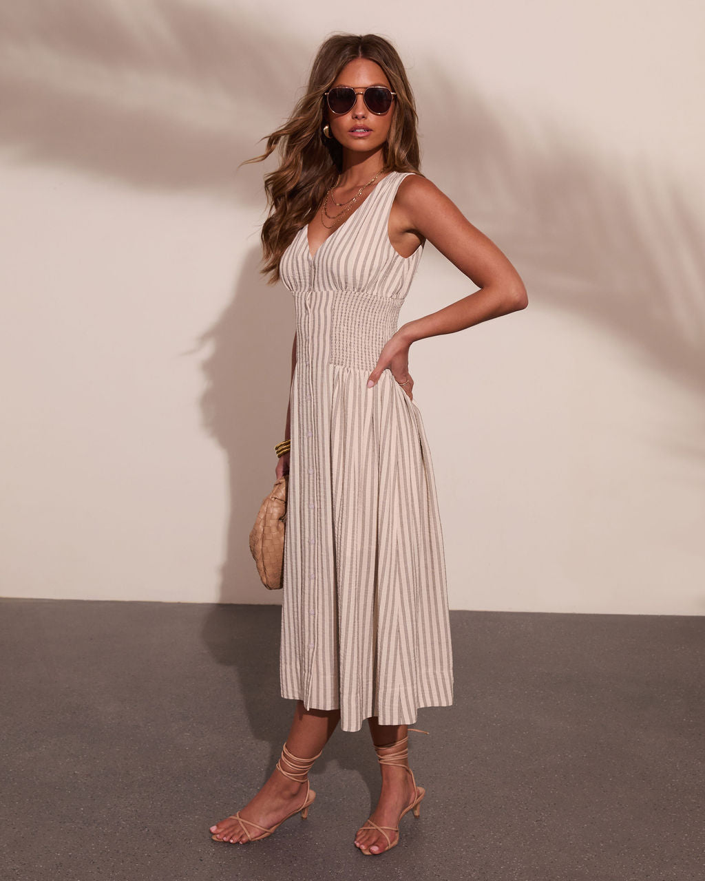 Alorah Striped Fit and Flare Midi Dress – VICI