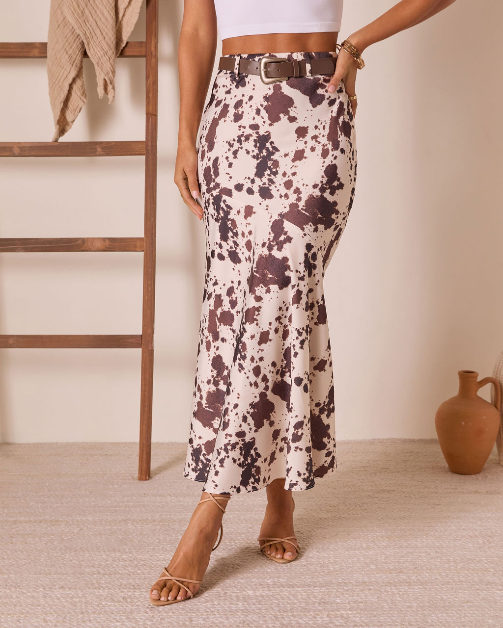Bronco Heritage Cow Print Belted Maxi Skirt – VICI