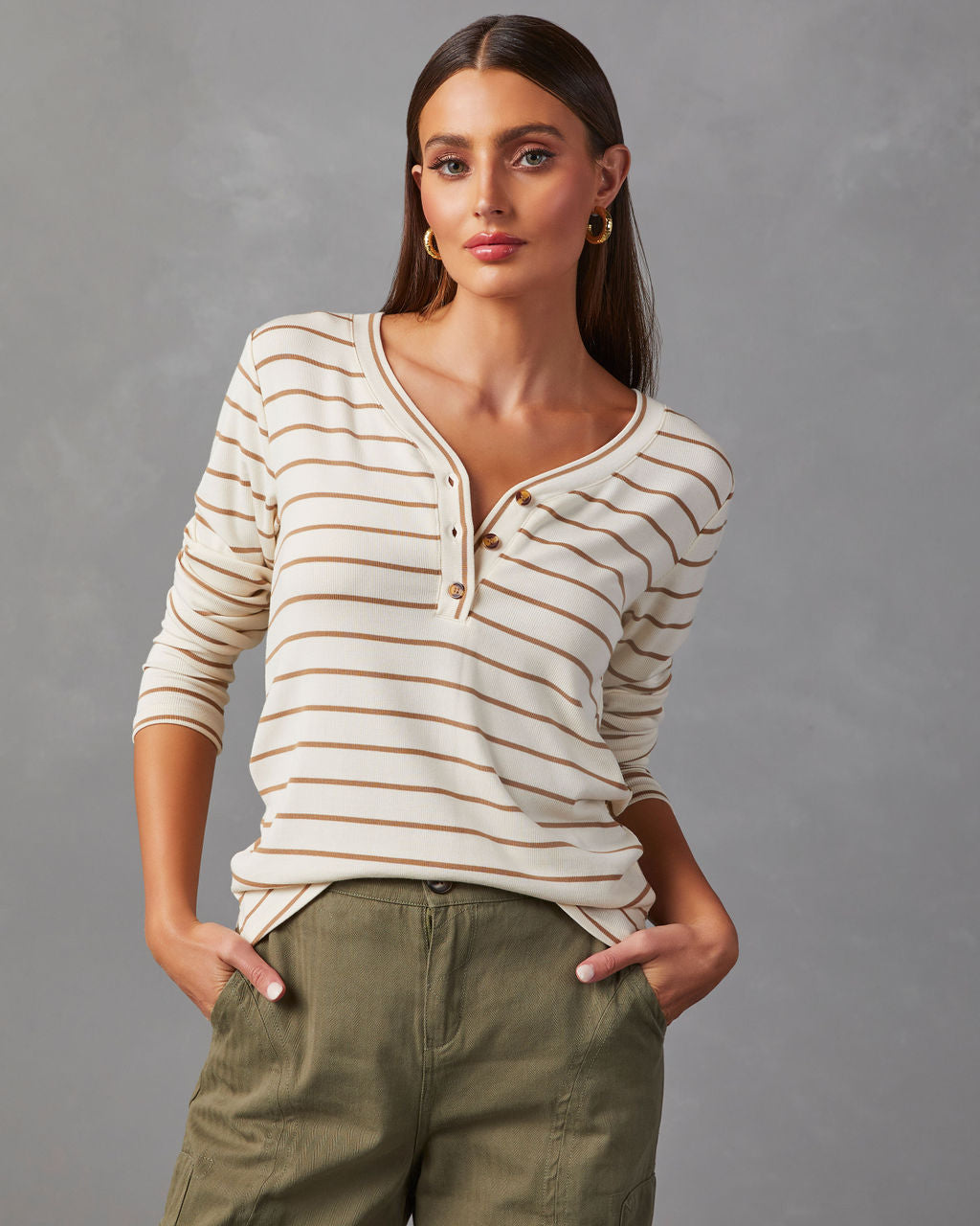 Suzanne Ribbed Knit Henley Top – VICI