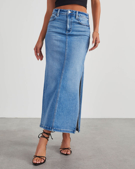 Chic Side Slit Denim Midi Skirt – VICI