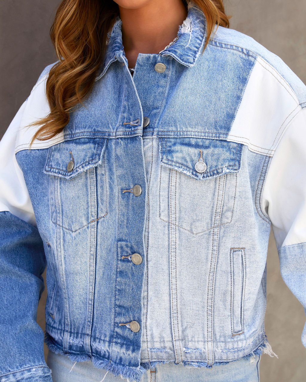 Justification Patchwork Denim Frayed Hem Jacket – VICI